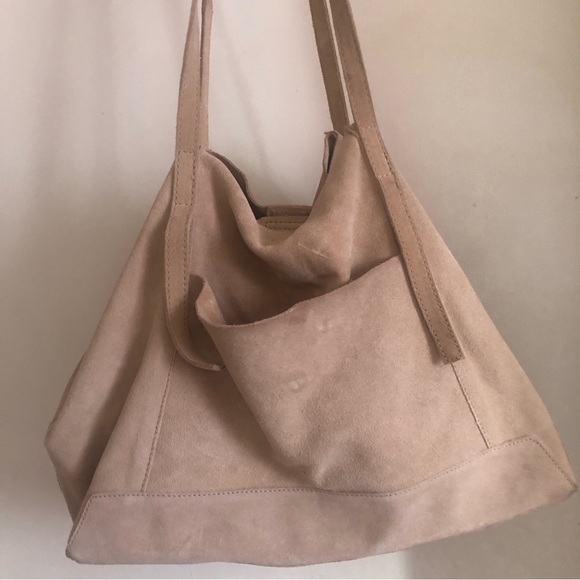 Mango | Bags | Asos Mango Mng Cream Suede Leather Tote Shopper Shoulder ...